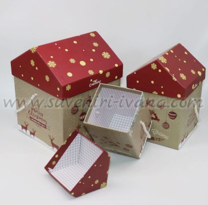 Коледни кутии за подаръци, комплект 3 броя